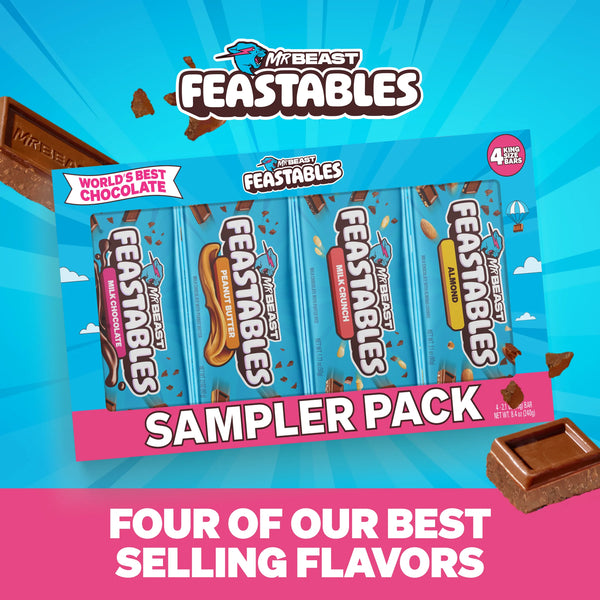 Feastables Mrbeast Milk Chocolate Bar Sampler Variety Pack, 2.1 Oz (60 ...